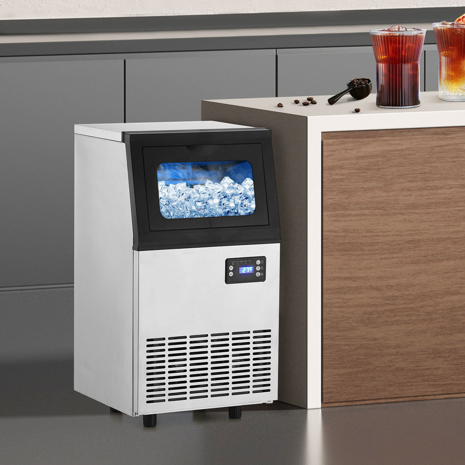 Yesurprise 110 lb. Daily Production Clear Ice Freestanding Ice Maker ...