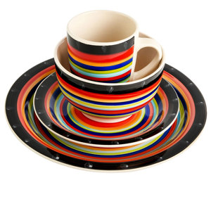 Gibson Home Casa Stellar 16 Piece Round Stoneware Dinnerware Set in Red ...