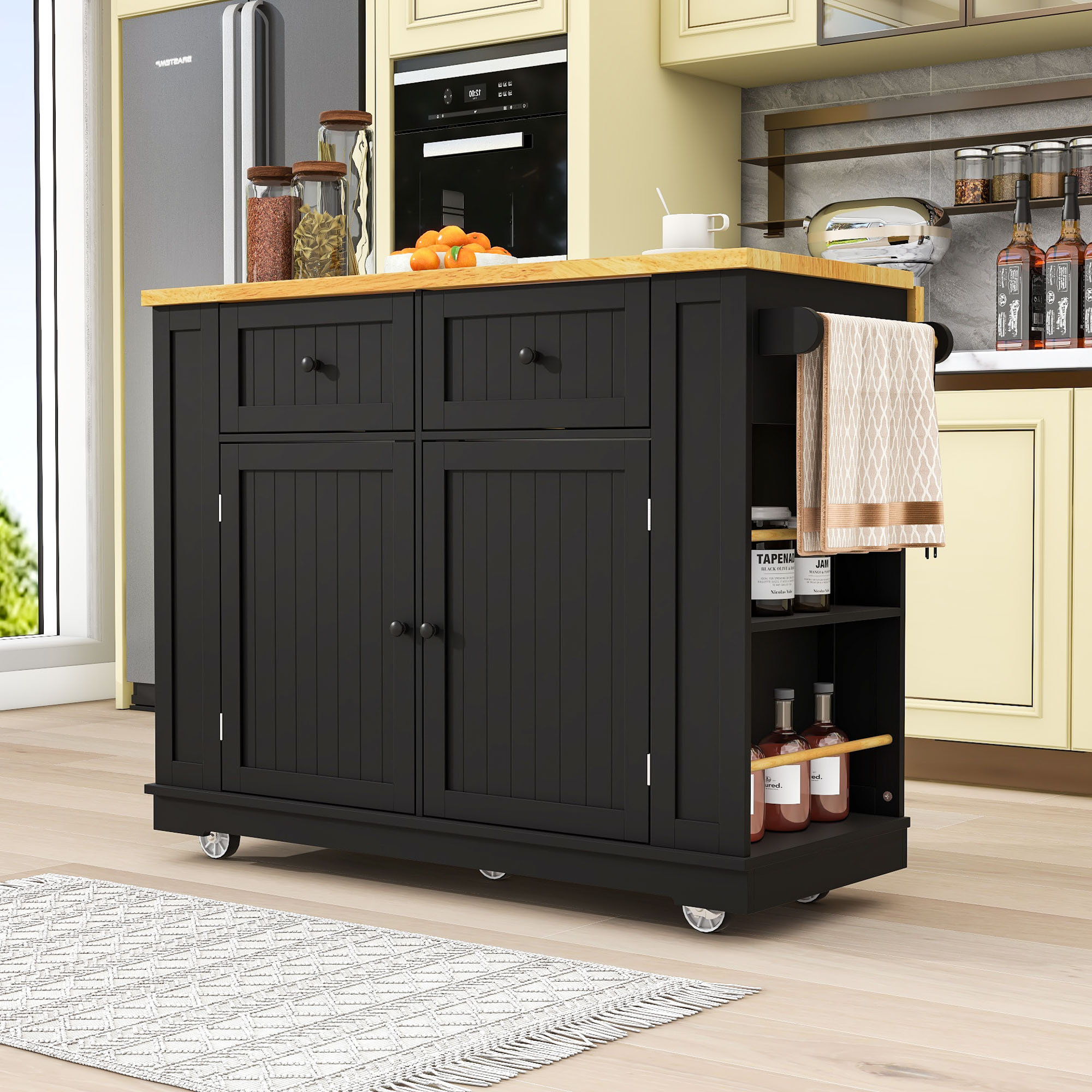 Gracie Oaks Modern Kitchen Cart with Drop Leaf, Built-in Charging ...