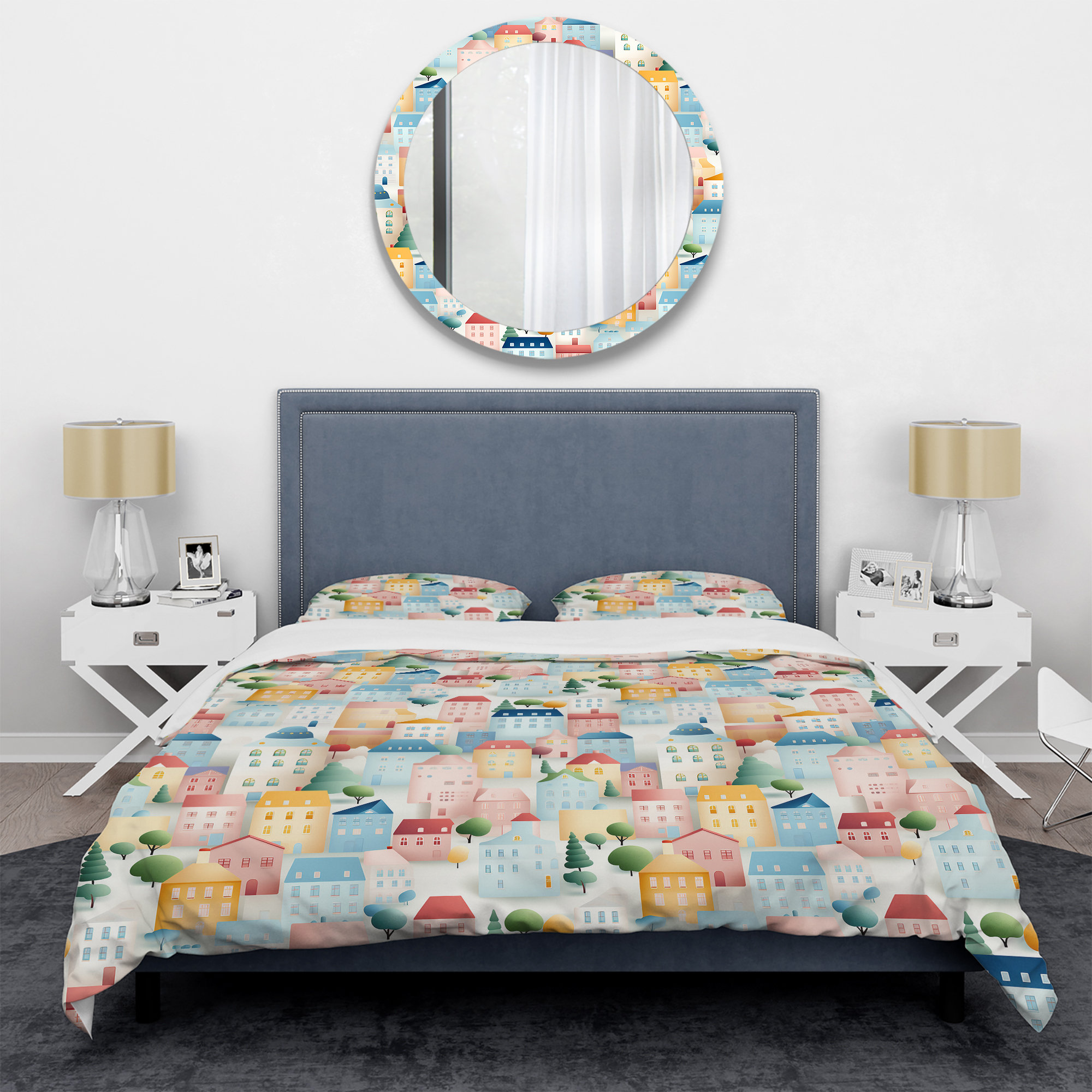 Design Art Soft Pastel Color Nordic Town Collage II Duvet Cover Set ...