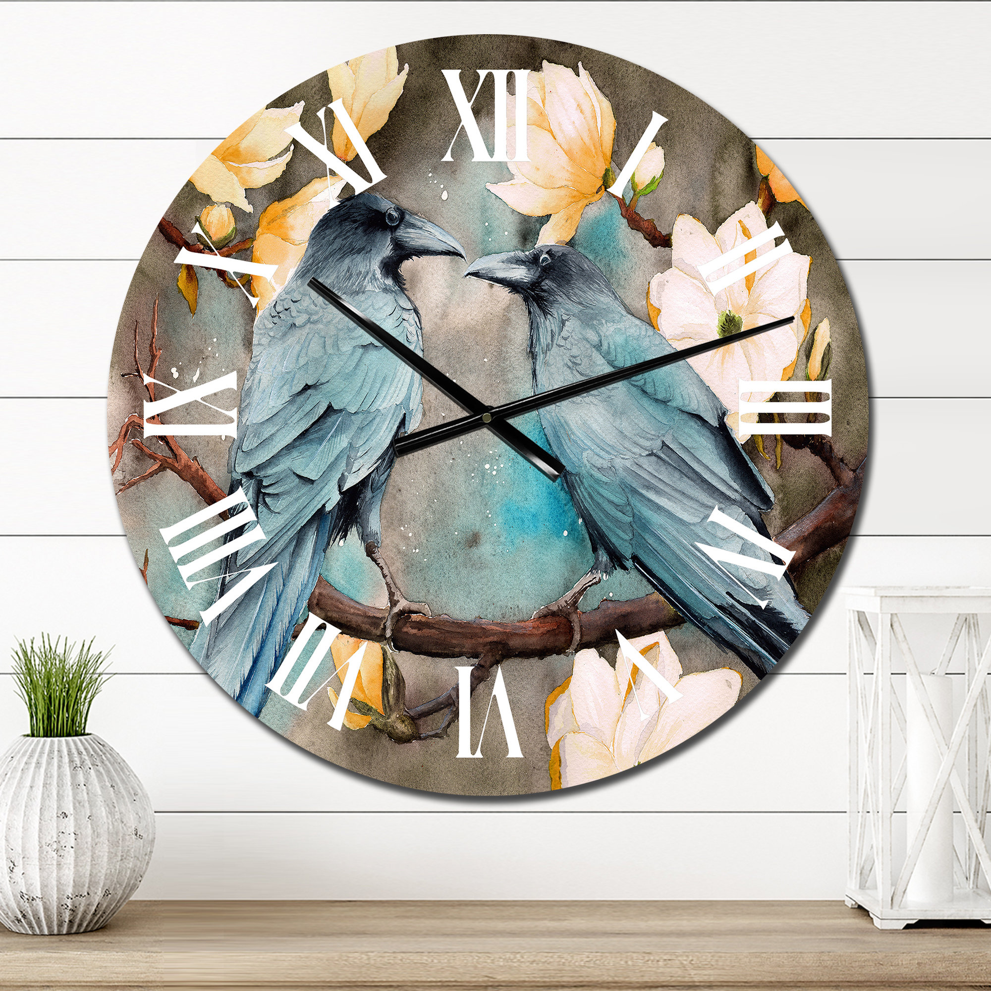 East Urban Home Two Ravens on the Magnolia Branches with Flowers ...