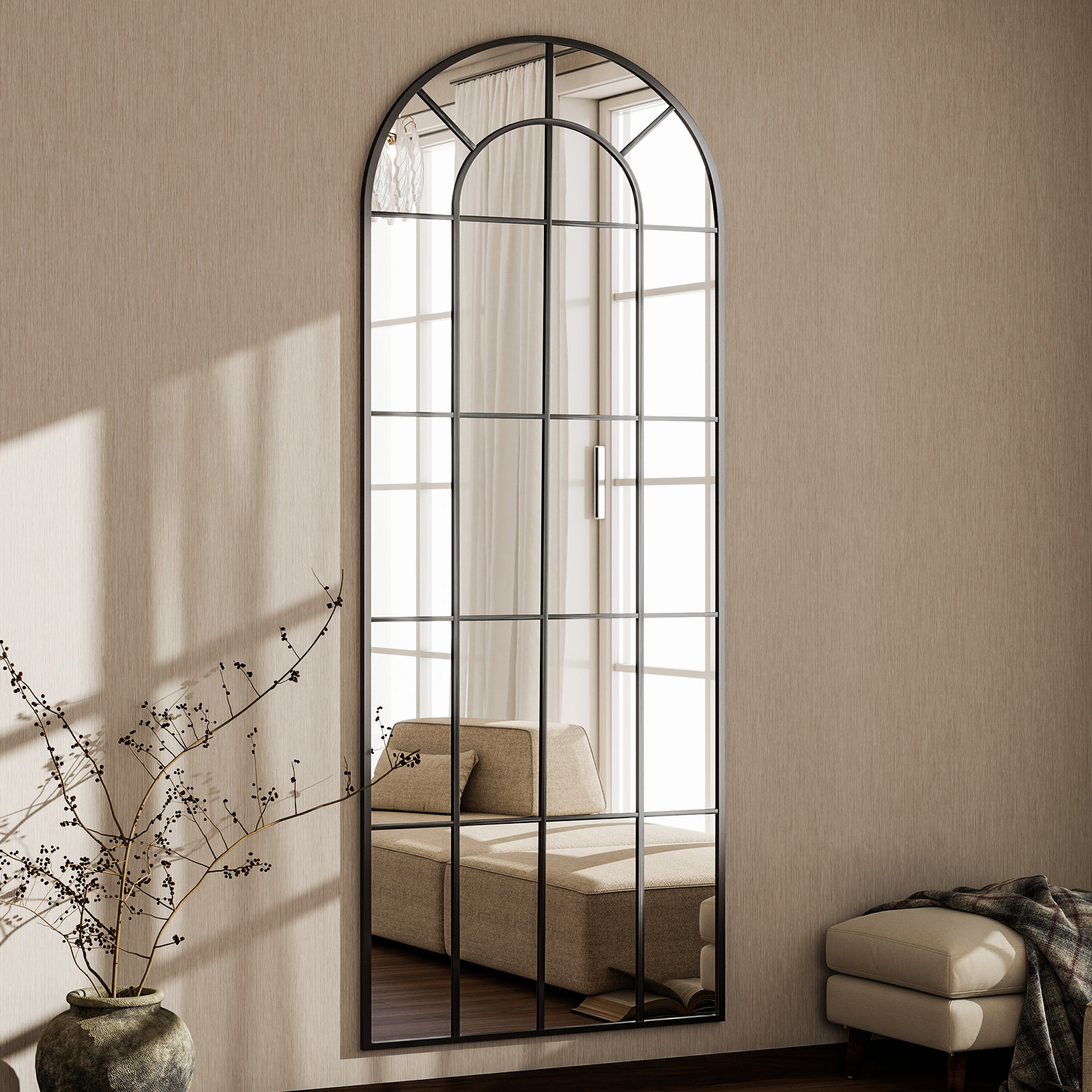 Gracie Oaks Niclaus Metal Arch Decorative Wall Mirror with Window ...