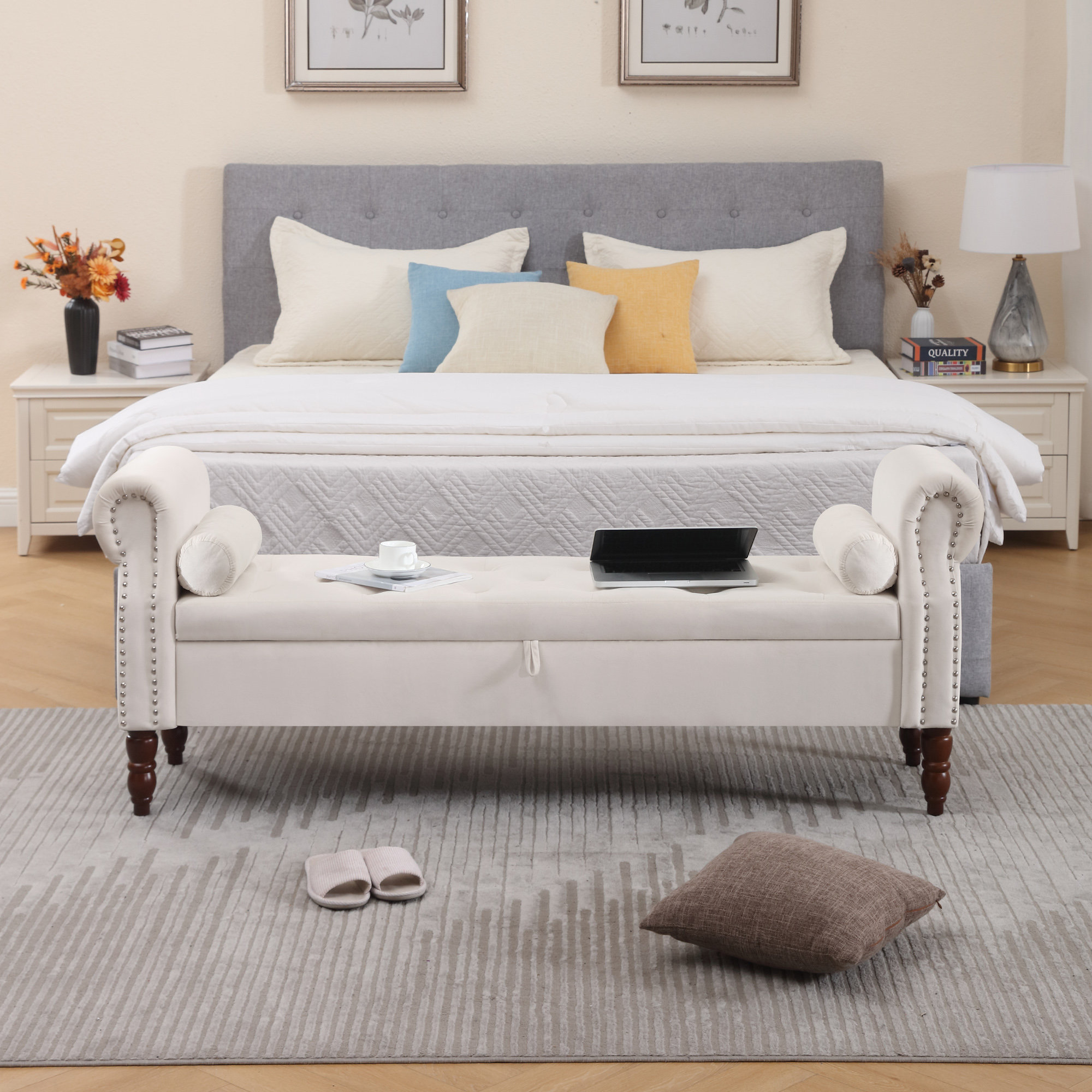 House of Hampton® Gelson Upholstered Storage with Arms for End of Bed ...