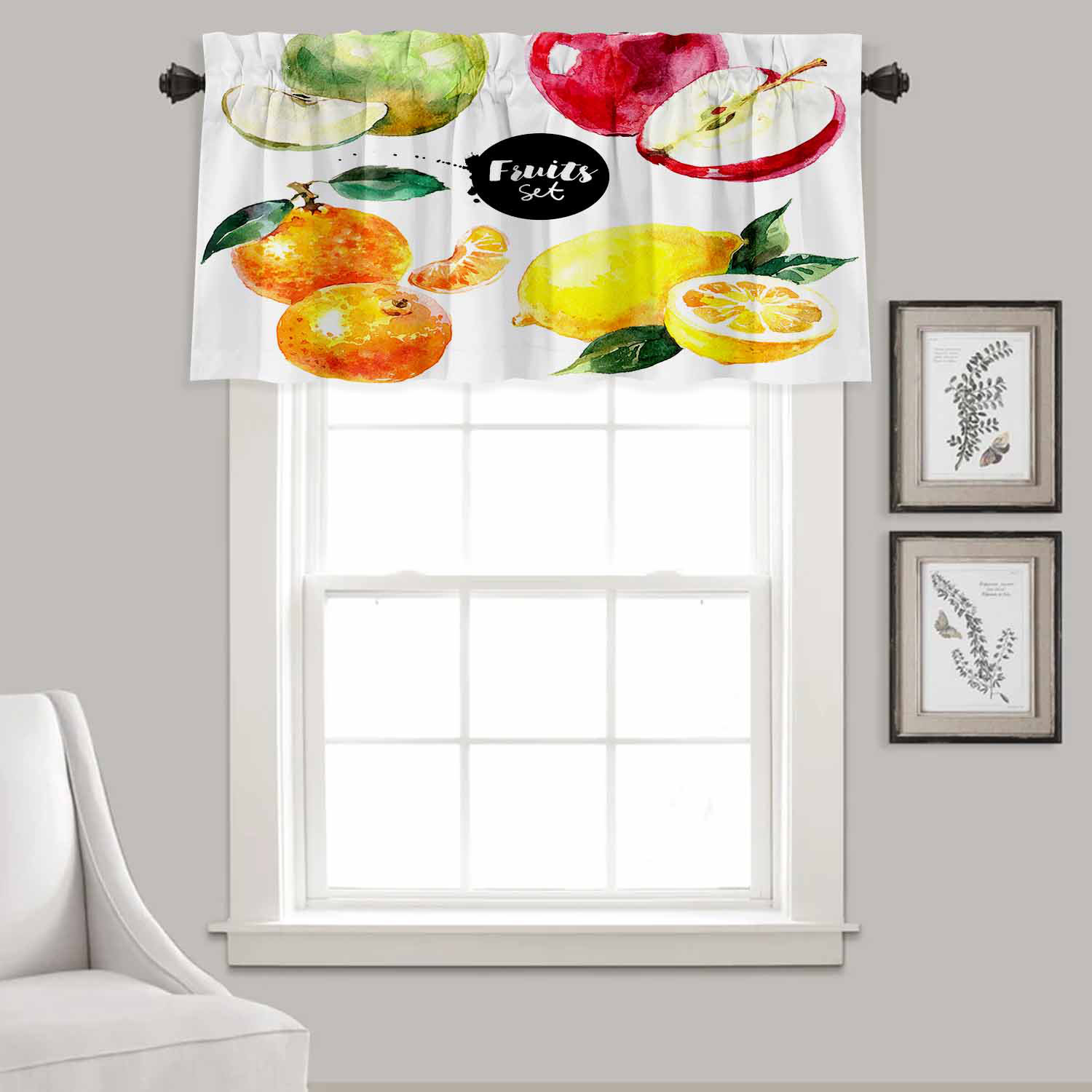 One Allium Way® Tan 52"W Watercolor Lemon Gerine Fruits and Window ...