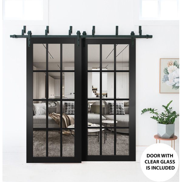 SARTODOORS Felicia Clear Glass Wood Standard Black Door Slab "& Reviews ...