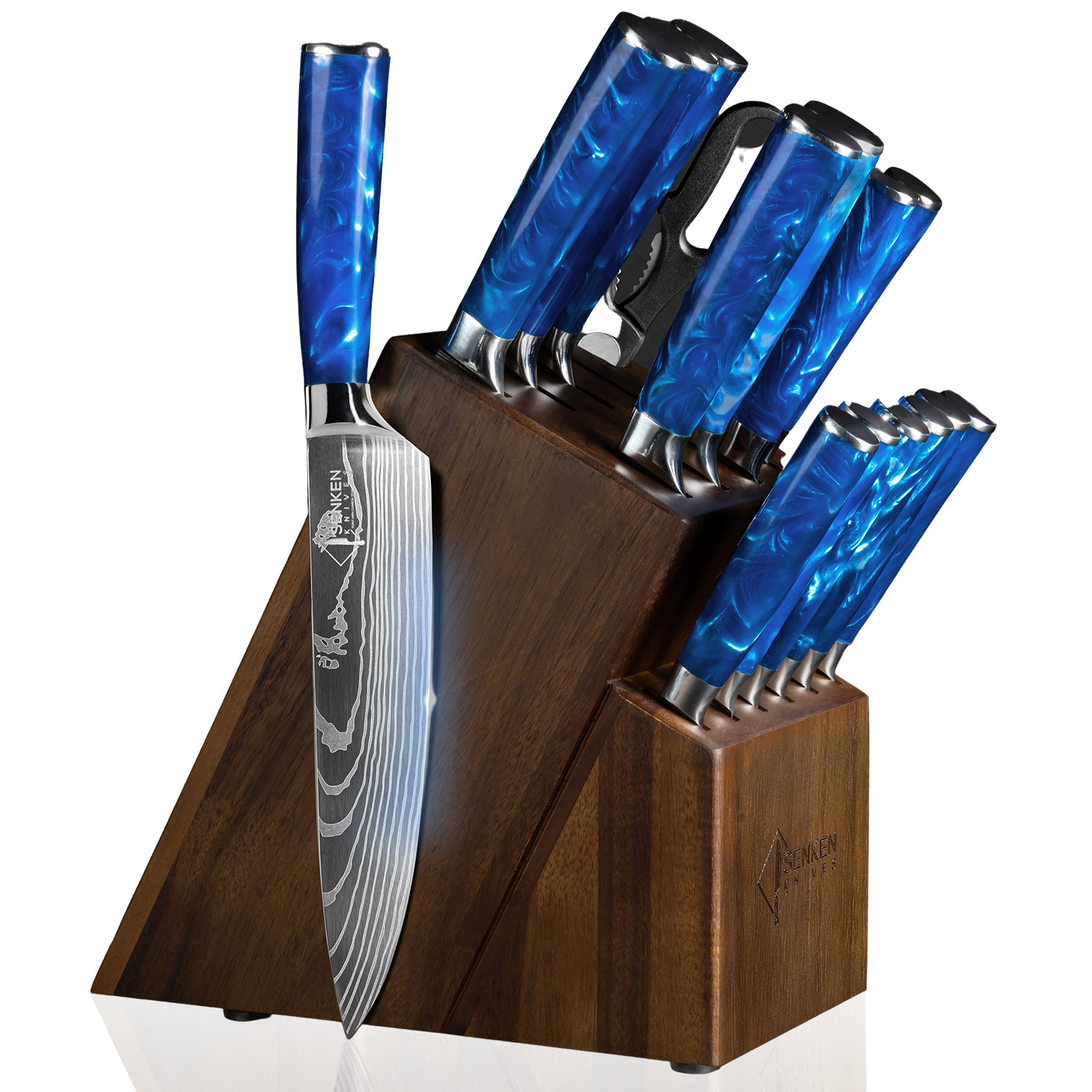 Senken Knives 16-Piece Acacia Knife Block Set - High Carbon Blades ...