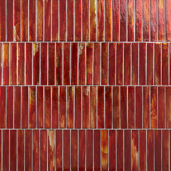 TileBar Komorebi Brick Bonfire Red 2X12 Subway Look Polished Glass Tile ...