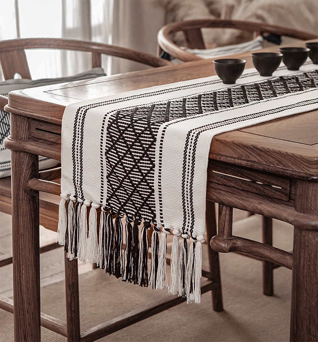 Union Rustic Yellow Diamond Stitched & Tasseled Cotton Blend 14"X71 ...