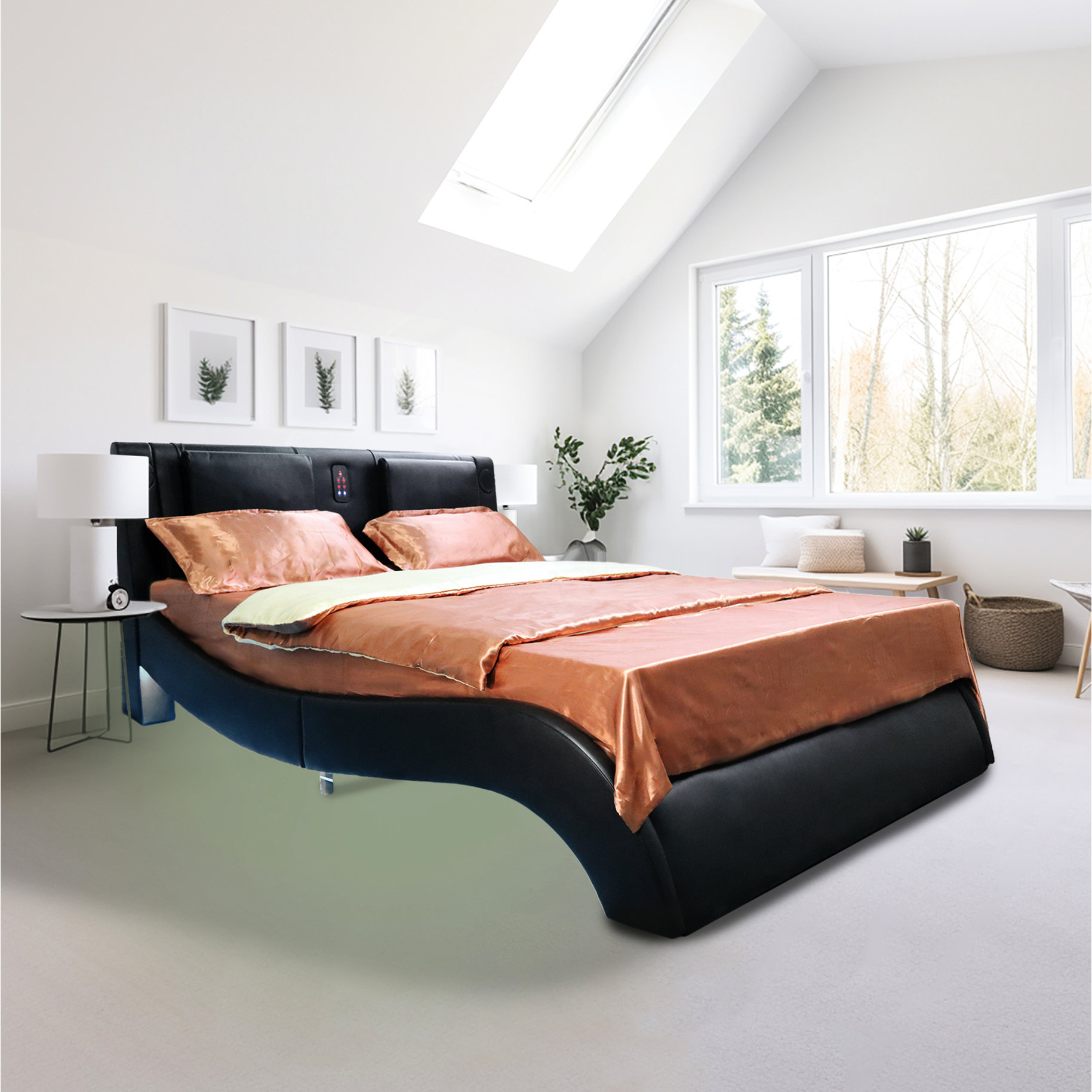 Ivy Bronx Faux Leather Upholstered Bed Frame With Led Lights, & 30 ...