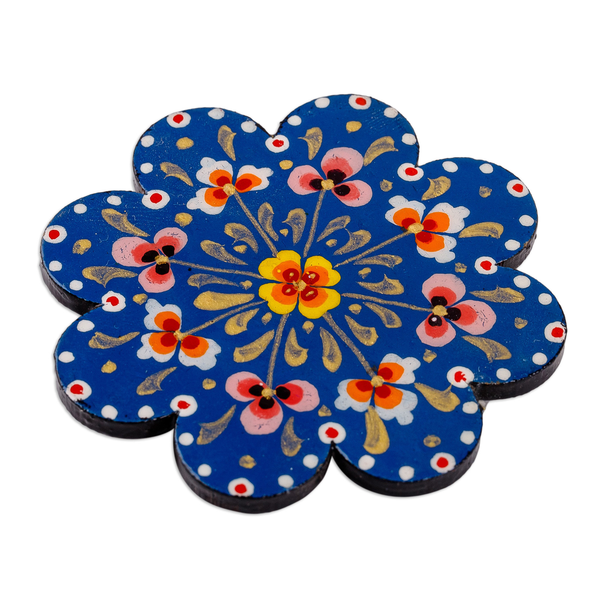 The Holiday Aisle® Handmade Blue Flower Lacquered Papier Mache Magnet ...