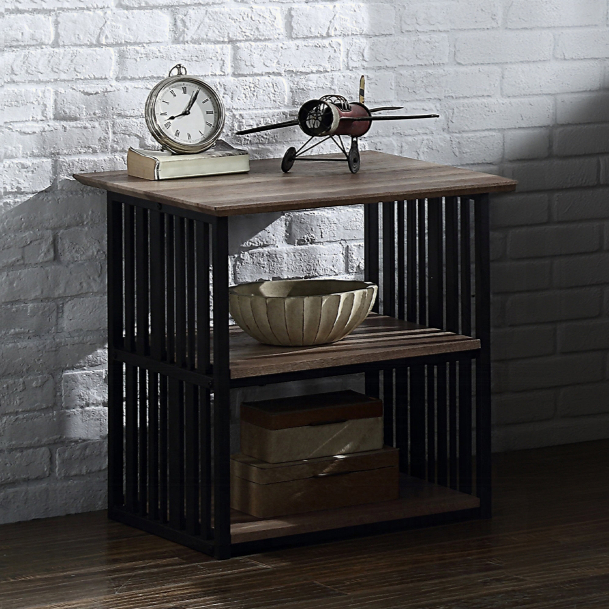 Tech Cube Rustic Industrial Black And Antique Oak Finish Open Shelves ...