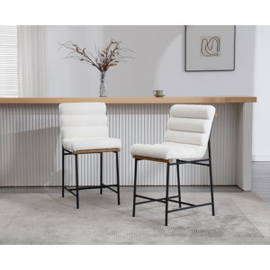 Roseau Upholstered 25'' Counter Stool with Metal Frame Chic Arm-less ...