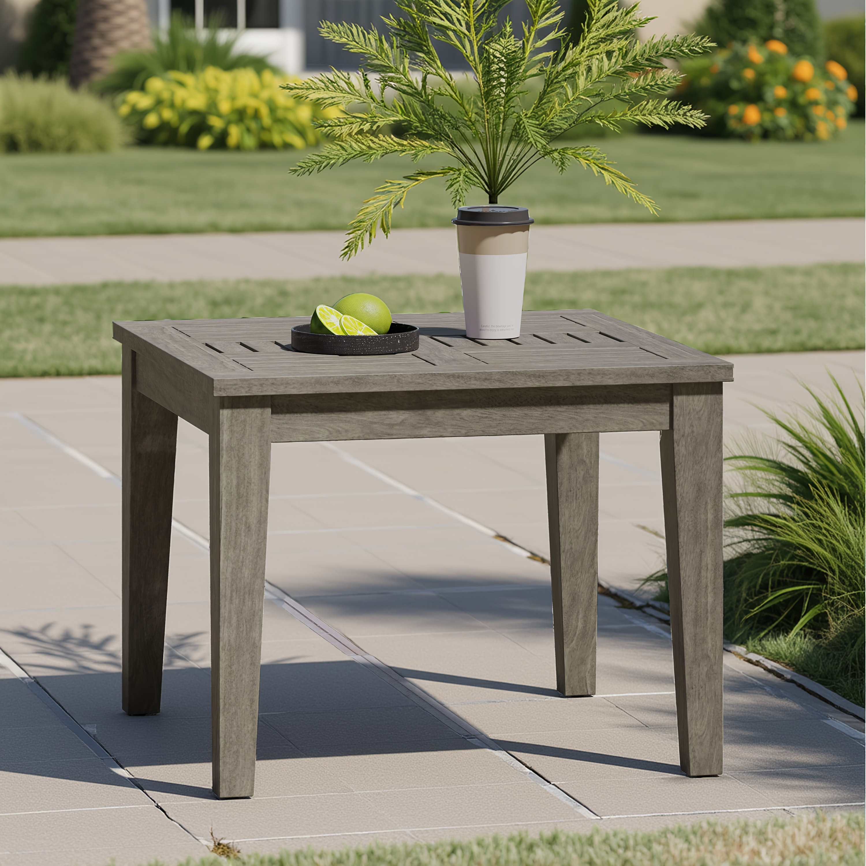 Ebern Designs Grey Outdoor Acacia Wood Side Table - 20" Square, Low ...