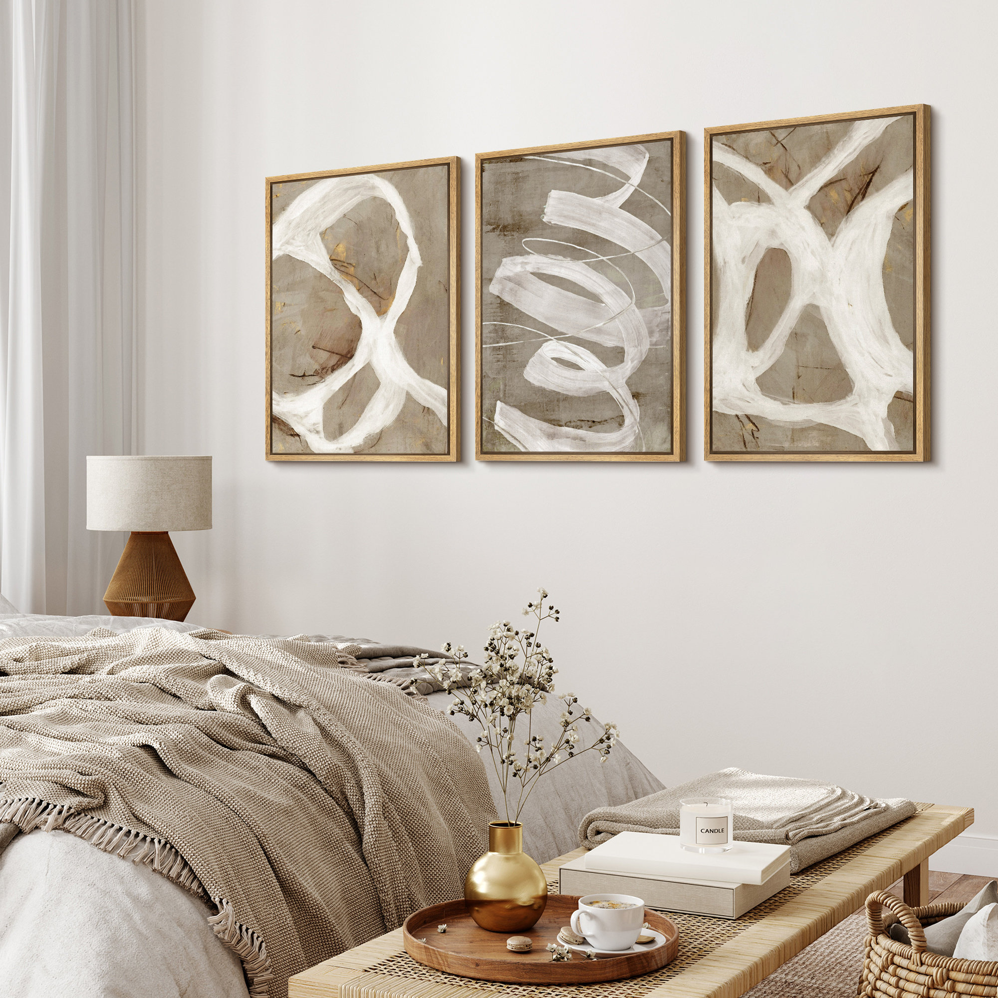 IDEA4WALL Pastel Tan Brown Green Neutral Modern Artwork Abstract ...