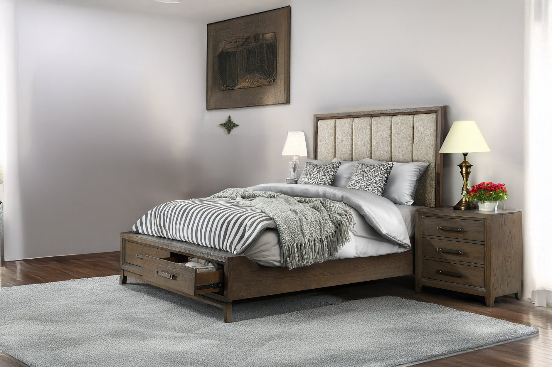 Gracie Oaks Lorne Brown Upholstered Storage Platform Bedroom Set ...