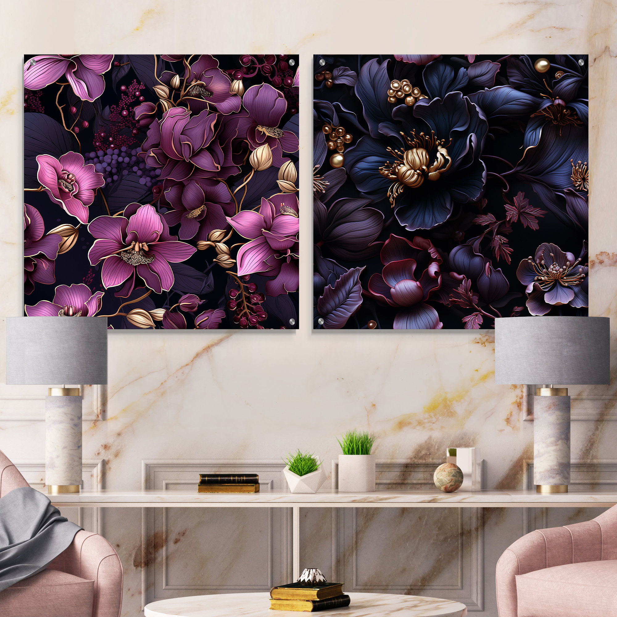 Design Art Mystic Orchids Moody Patterns - Art mural acrylique en verre ...