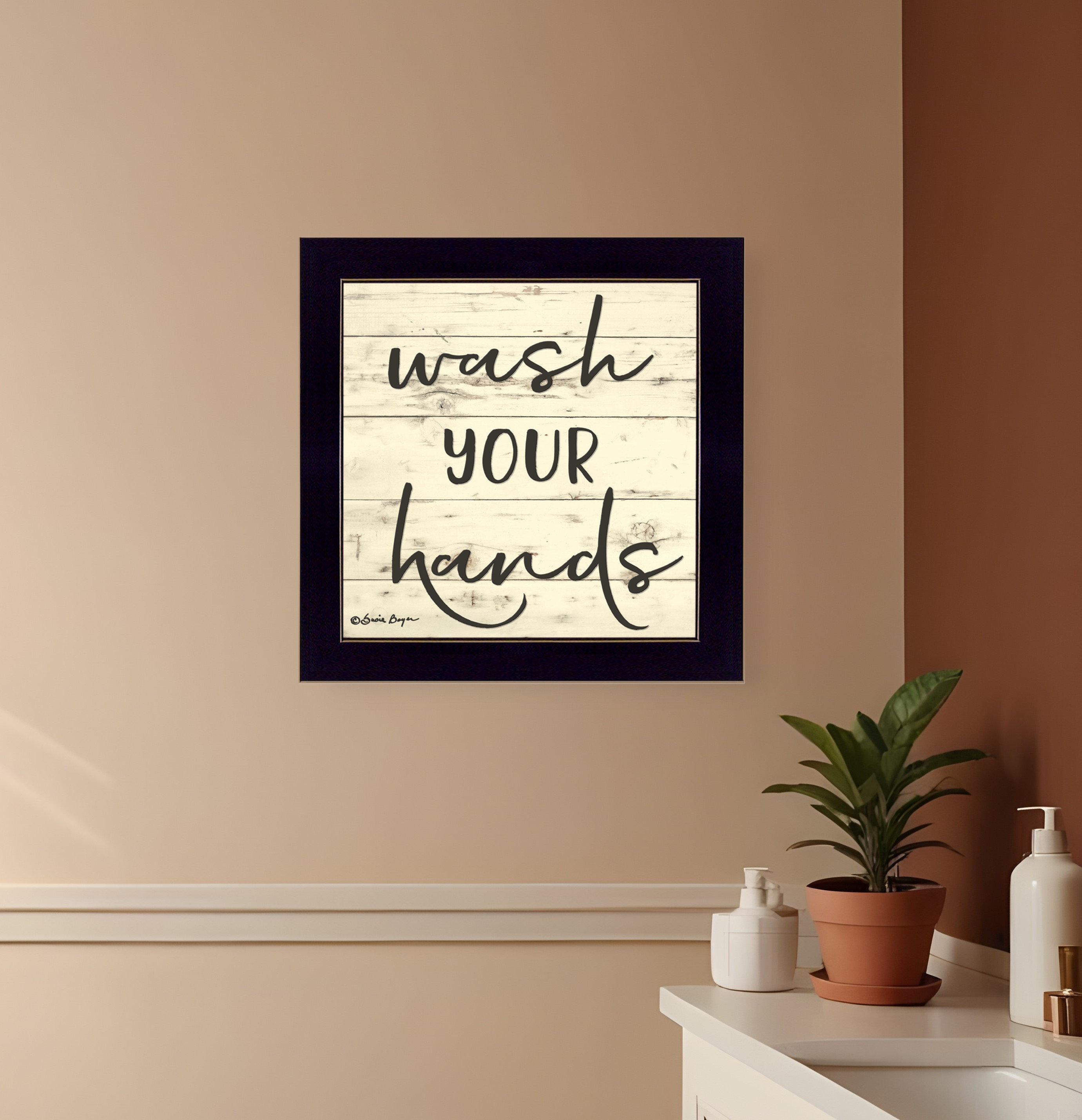 August Grove® Wash Your Hands Black Framed Print Bathroom Wall Art ...