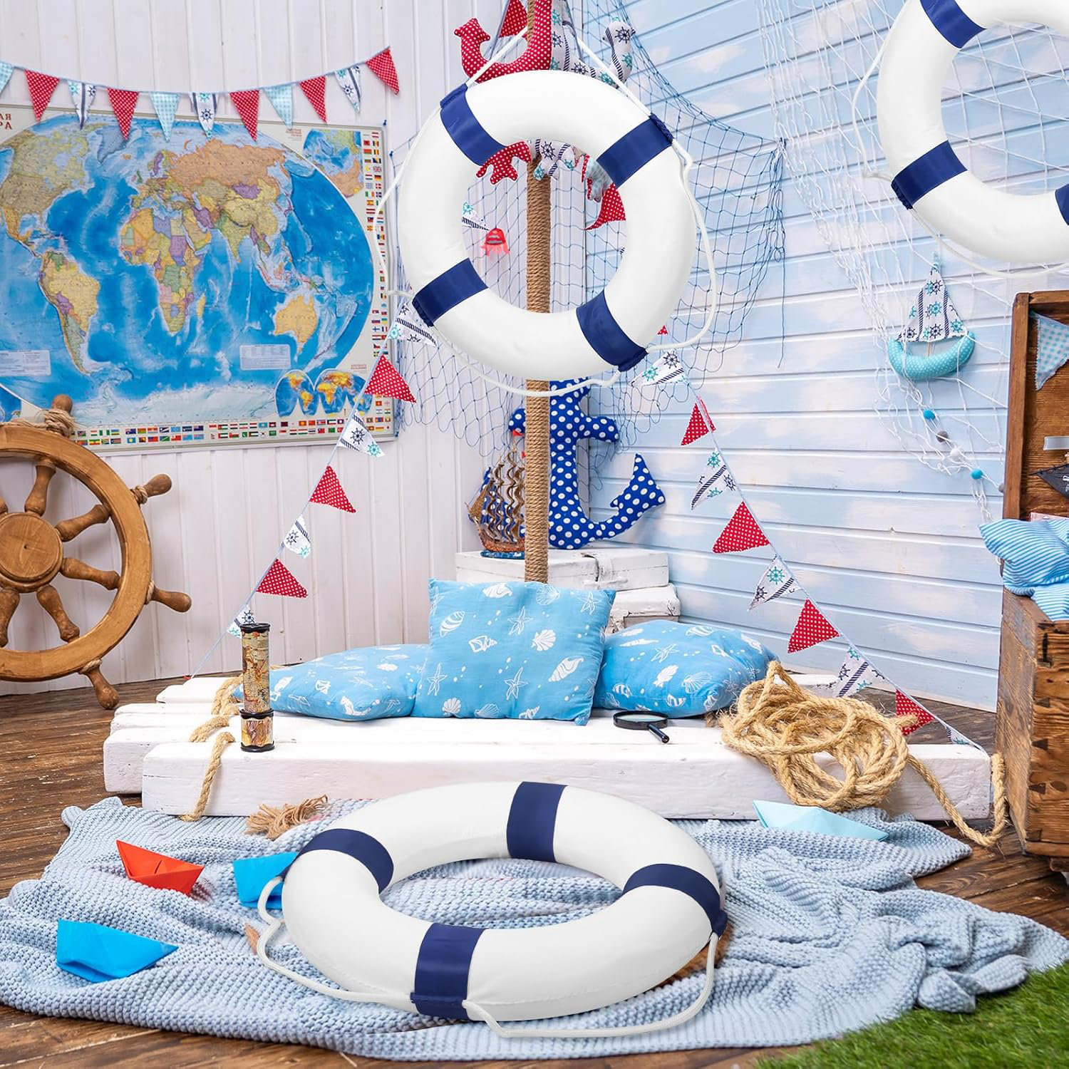 ABIXOL 20-Inch Swimming Pool Safety Ring Buoy With 98.4FT Floating Rope ...