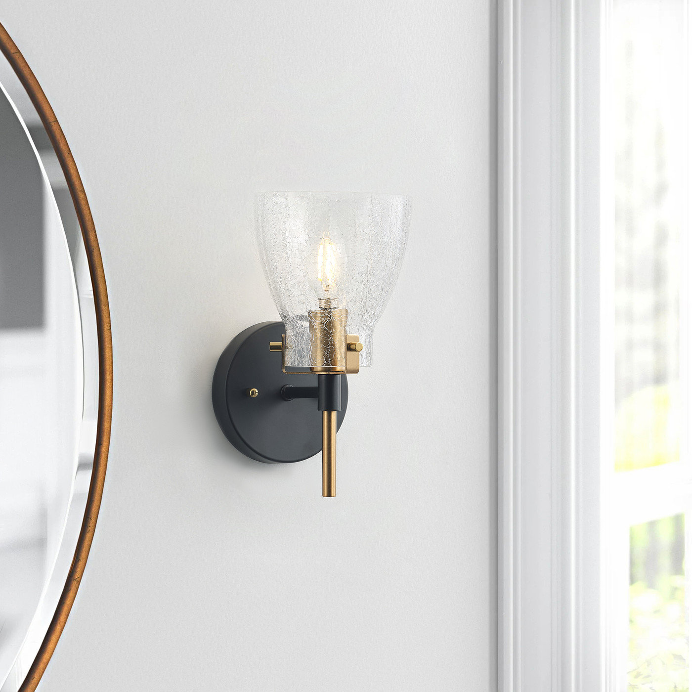 Mercer41 1-Light Modern Black Gold Finish Glass Shade Wall Sconces ...