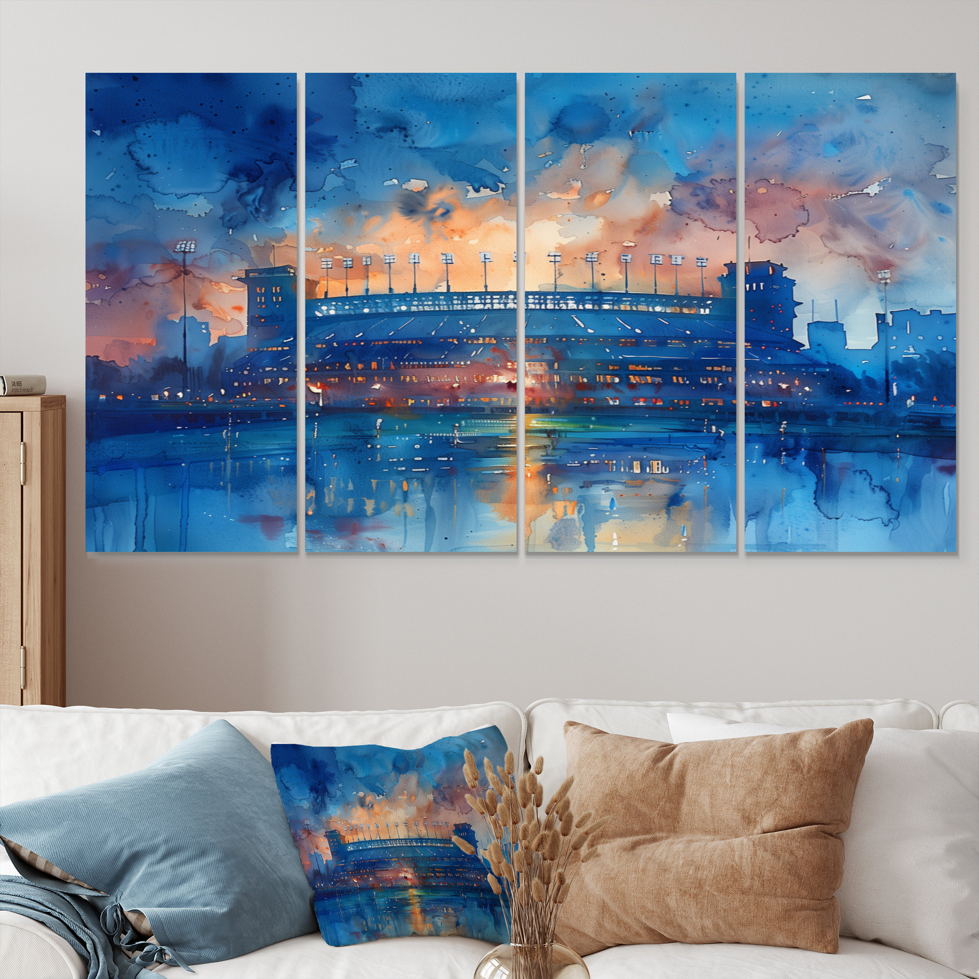 Winston Porter Blue Orange Footbal Stadium At Night - Stadiums Wall Art ...
