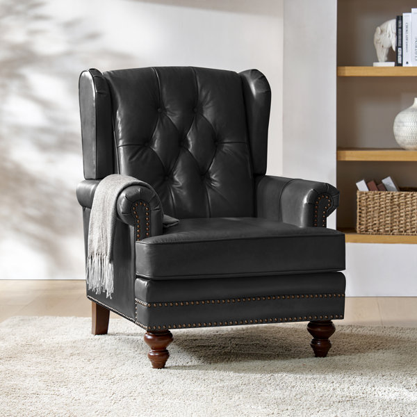 Canora Grey Tyleah 34"W Traditional Waxed Genuine Leather Accent Chair ...