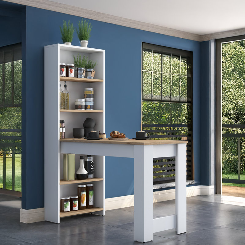 Hokku Designs L-Shaped Kitchen Table With 3 Shelves | Wayfair