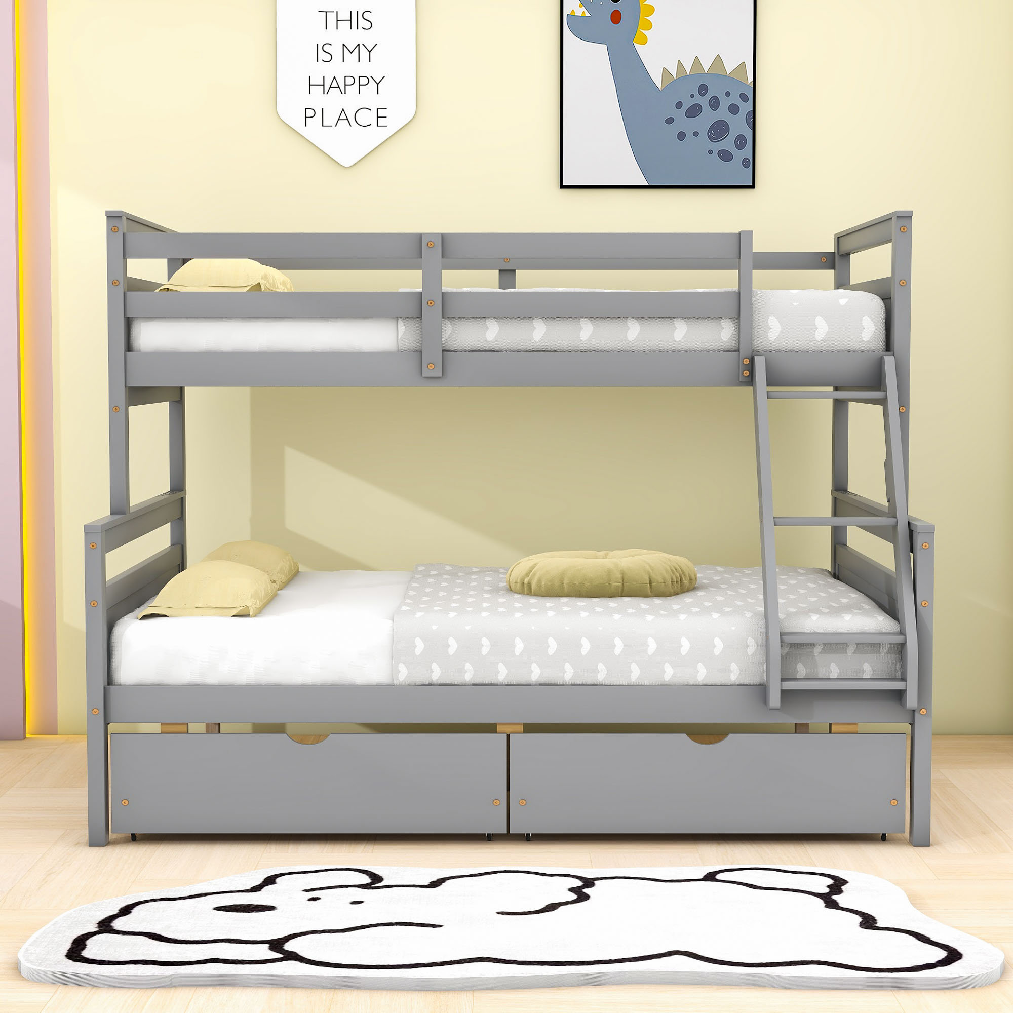 Harriet Bee Kimra Twin Over Full Convertible Wooden Bunk Bed With ...