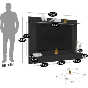 INKEDZ Modern Wall Mounted Entertainment Center, Floating TV Natural ...