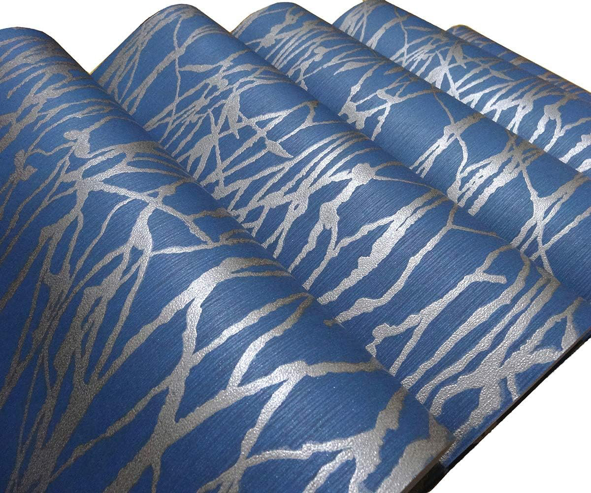Ivy Bronx Modern Minimalist Curve Striped Wallpaper - Blue&Gray Tree ...