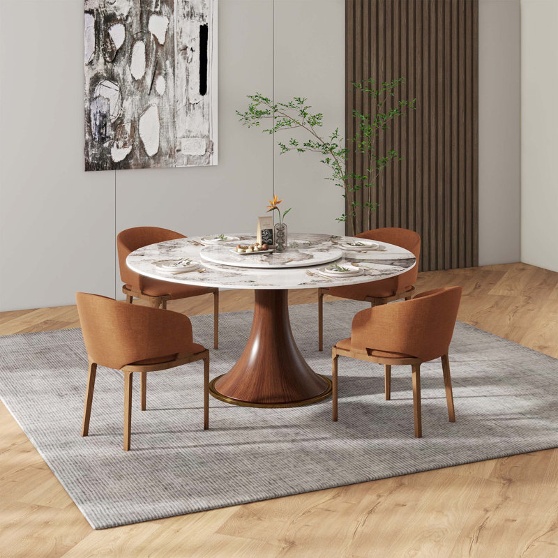 Orren Ellis Jessely Modern Turntable Round Sintered Stone Dining Table ...
