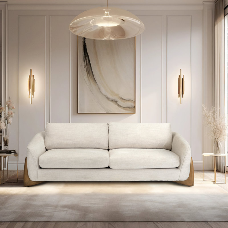 Hokku Designs Modern Neutral Chair and Loveseat with Wood Accent Base ...