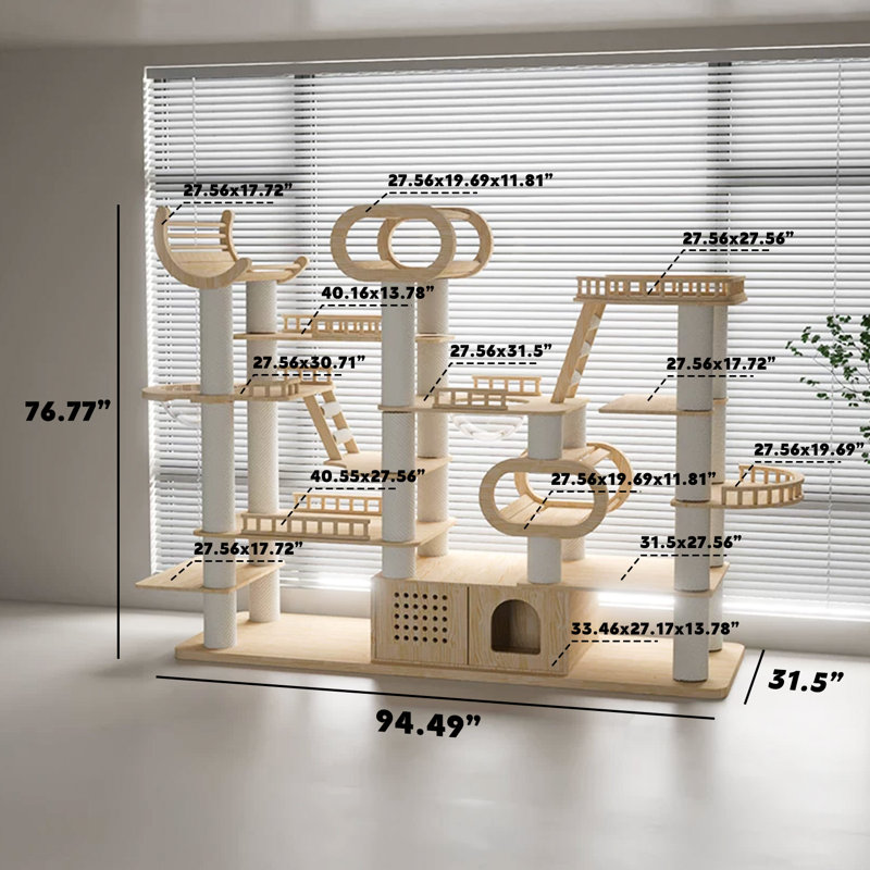 KZLAA 76.7 H Large Solid Wood Cat Tree Multi-Level Tall Cat Tower Cat ...