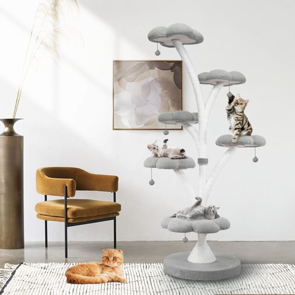 FKWin 5'11" H Tall Cat Tree Flower Shape Scratching Post Cat Tower ...
