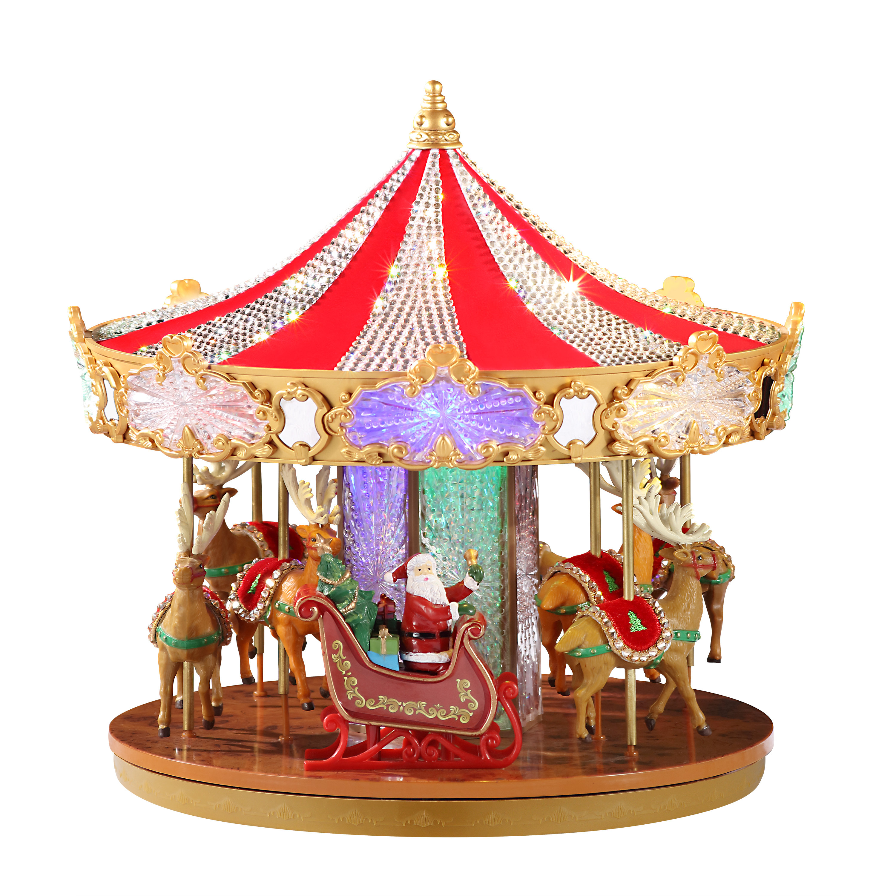 Mr. Christmas Heirloom 12 in. Animated Crystal Very Merry Carousel ...