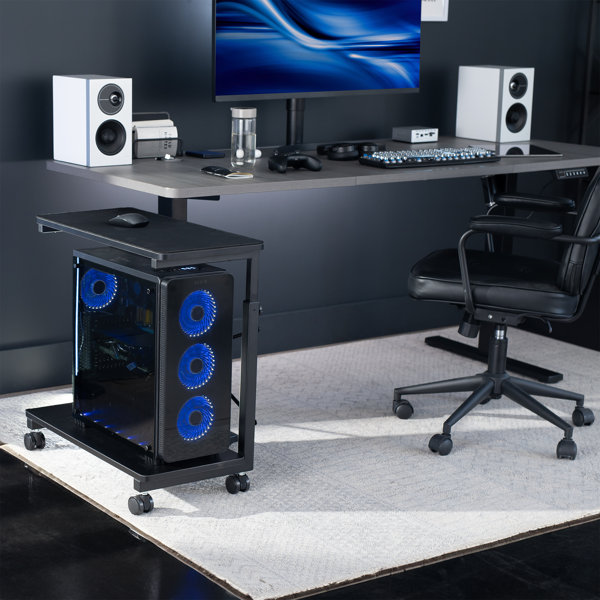 VIVO Black Mobile PC Cart with Storage, Premium Computer Tower Holder ...