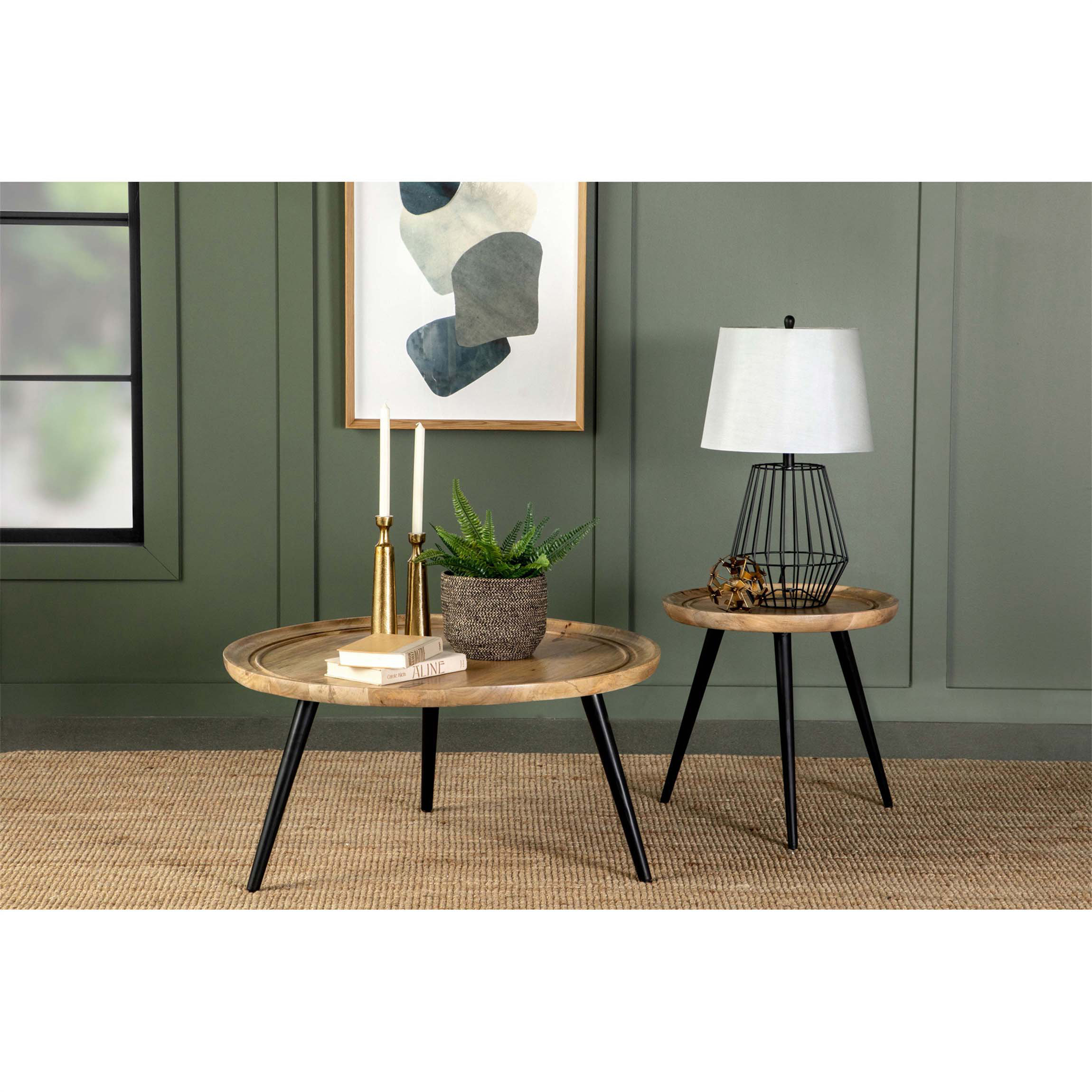 Corrigan Studio® Zoe Natural and Black Round Mango Wood Coffee Table ...
