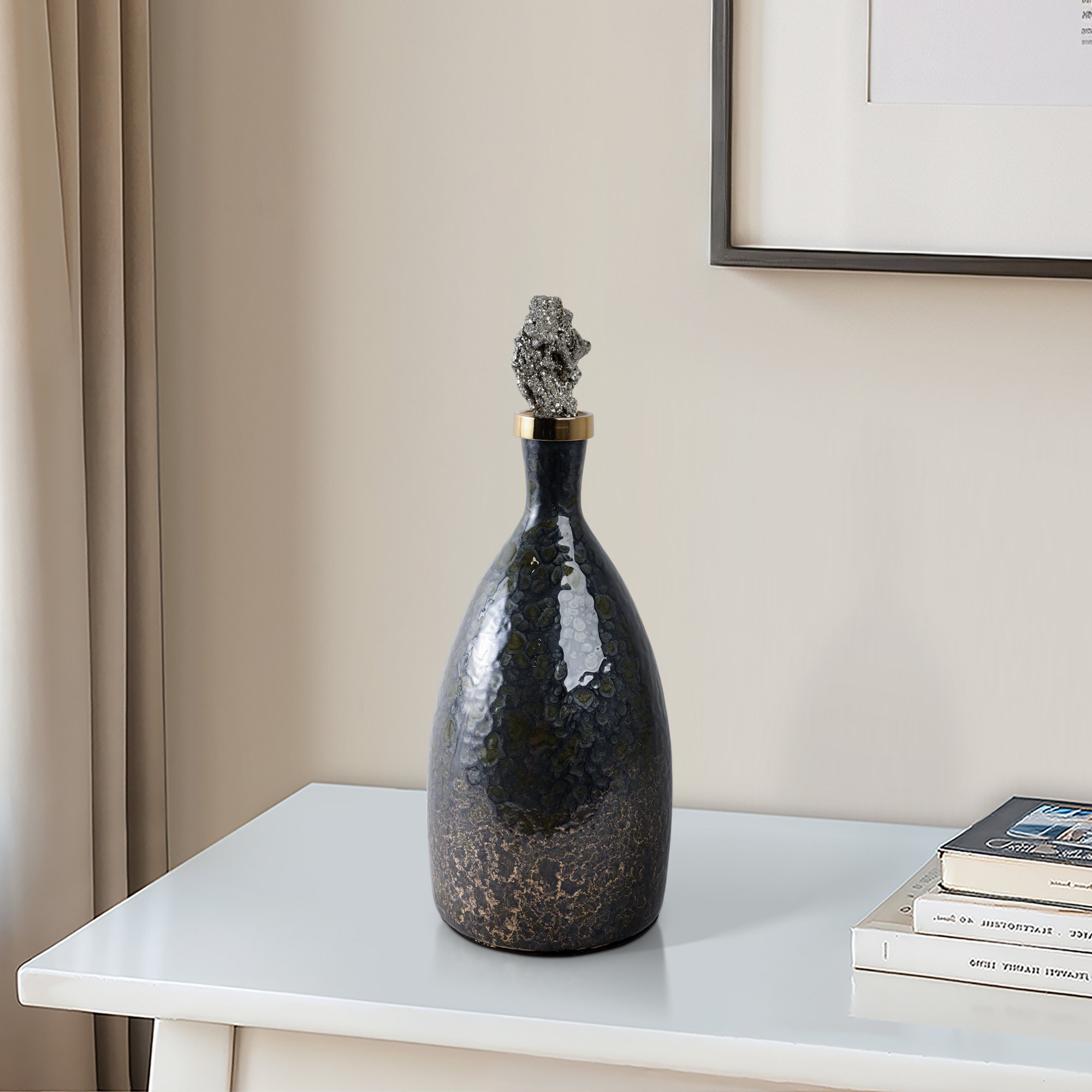 Dakota Fields Kalah Pyrite Stone And Glass Bottle | Wayfair