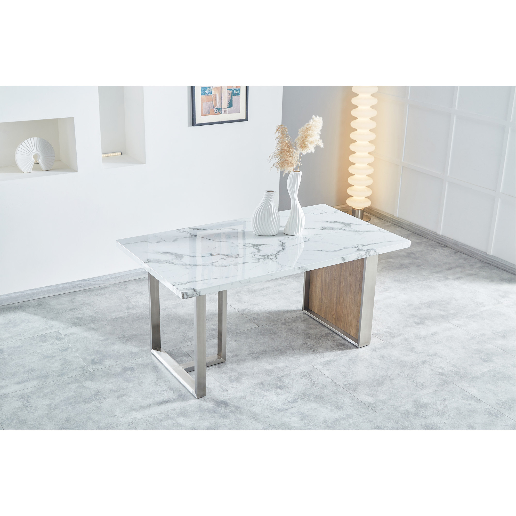 Ivy Bronx Elegant Luxurious Imitation Marble MDF Dinning Table For 6 Or ...
