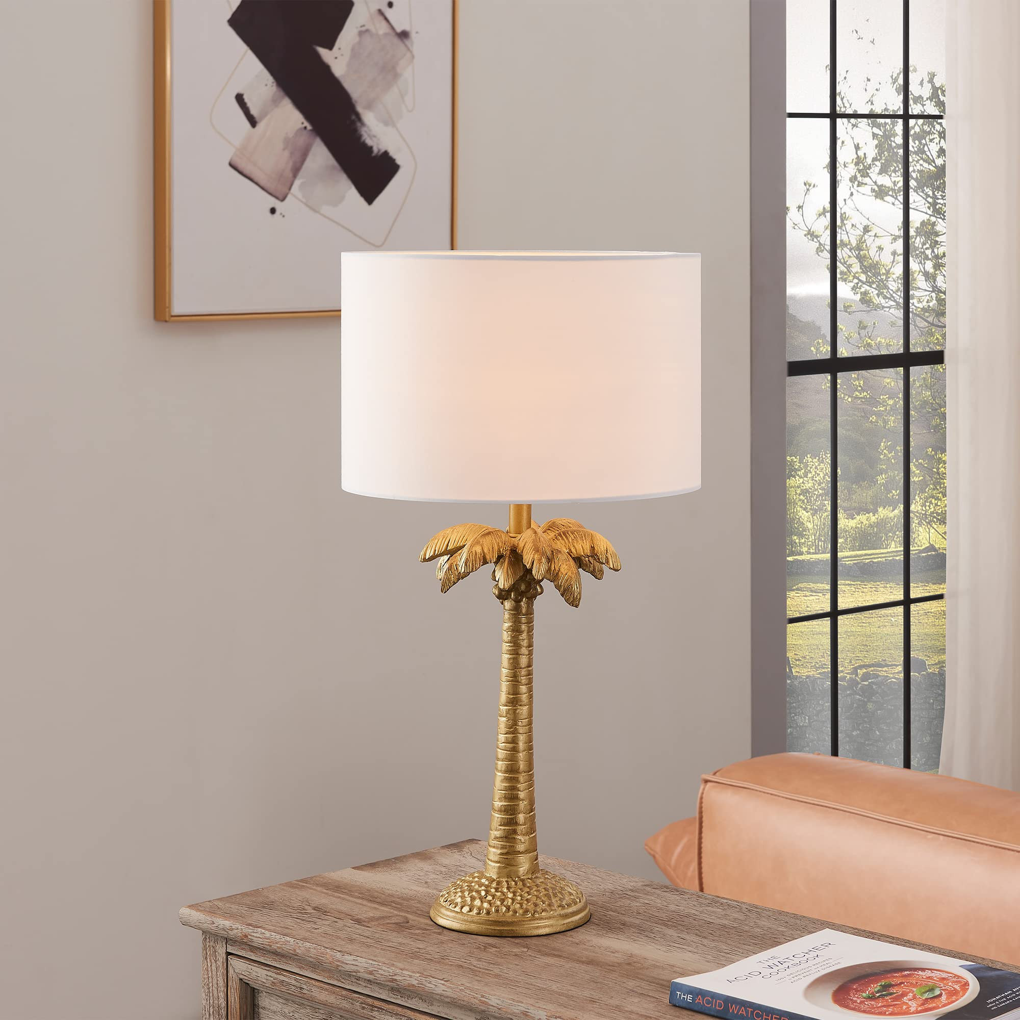 Bayou Breeze 22" Gold Tropical Coconut Tree Table Lamp With White Drum ...
