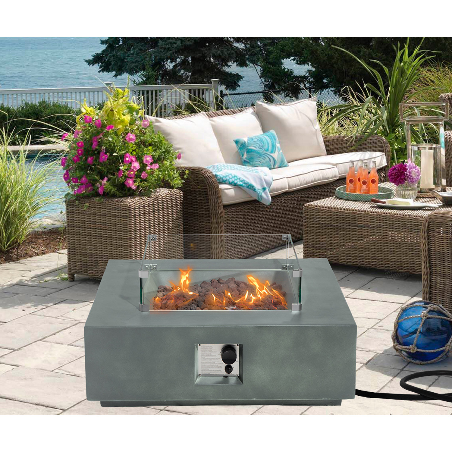 Arlmont & Co. Leonardo Concrete Propane Fire Pit Table | Wayfair