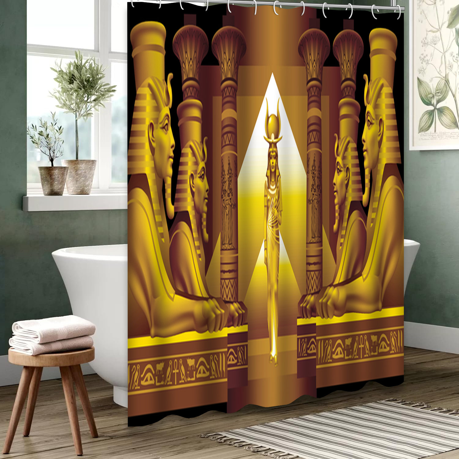 East Urban Home Black Waterproof Shower Curtain,Egyptian Queen and Four ...