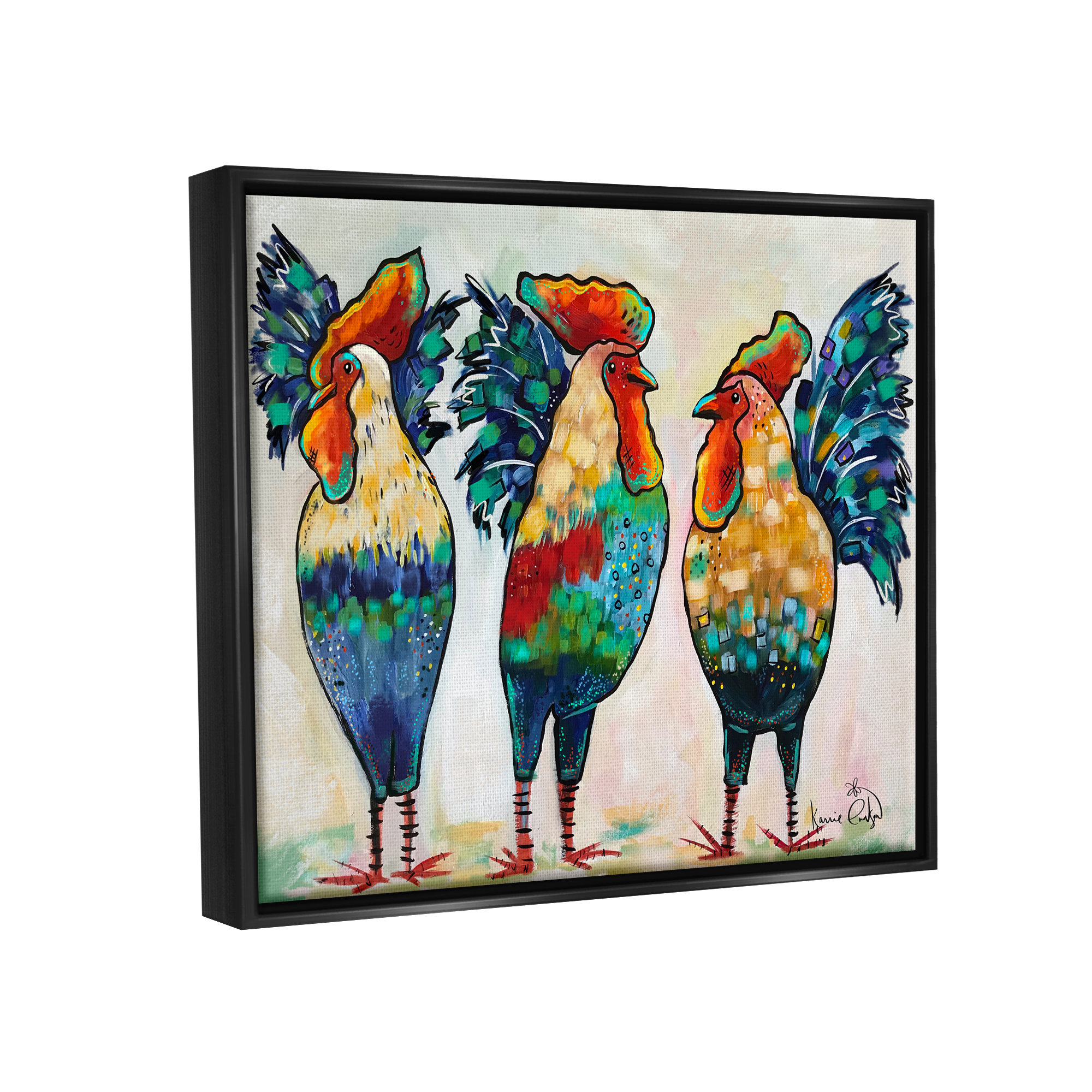 Stupell Industries Bold Patterned Chickens Hens Vivid Feathers Standing ...