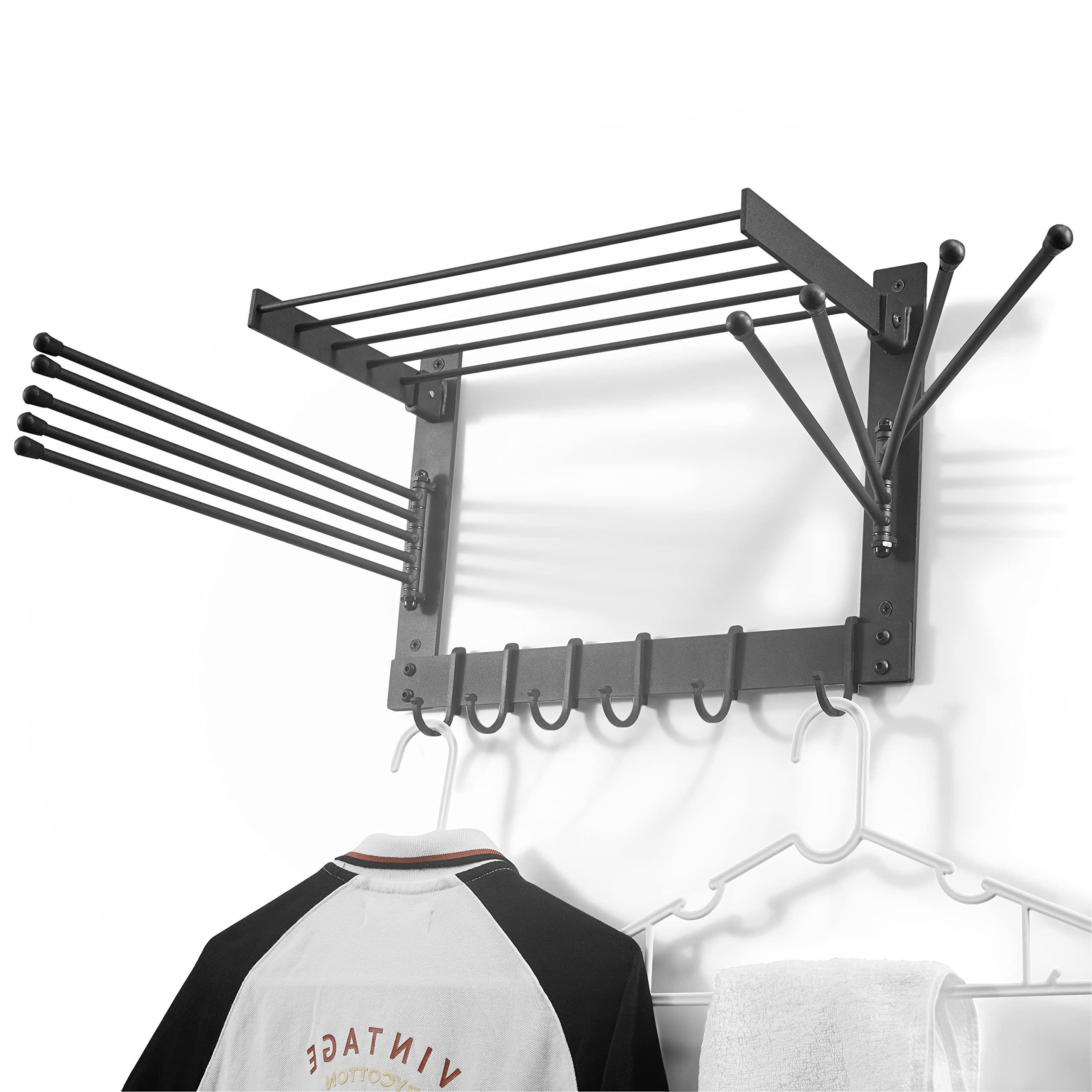 Rebrilliant Wall-mounted steel laundry clothes drying rack,Black ...