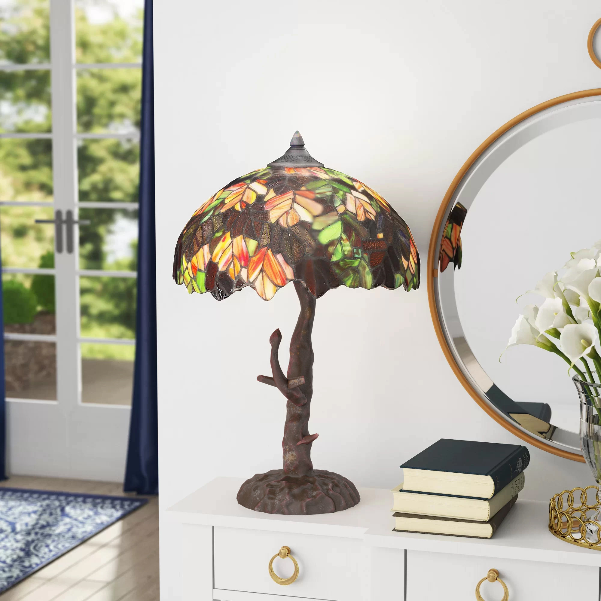 Astoria Grand 24.5"H Dowson Stained Glass Marvel Maple Table Lamp with ...