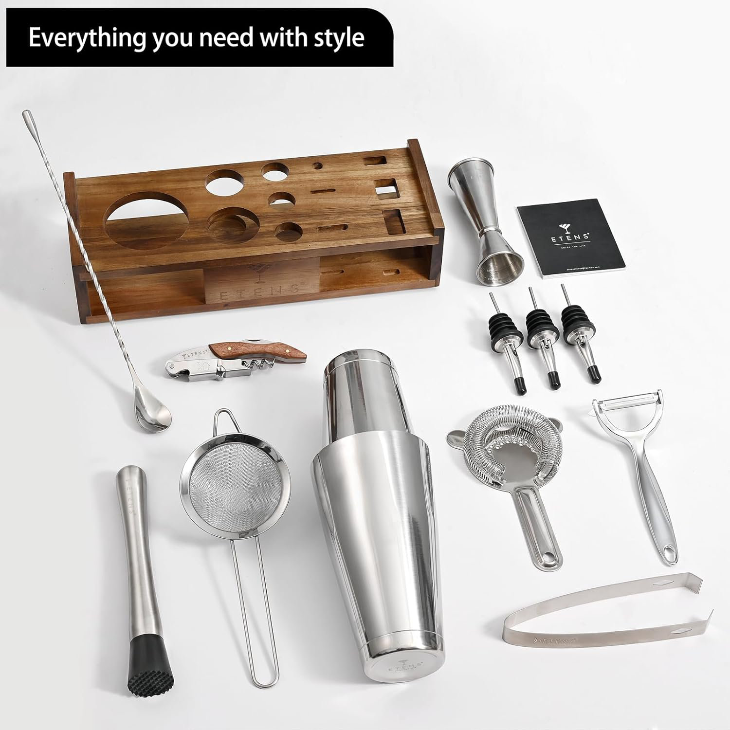 ATC CABINETS Premium 15-Piece Mixology Bartender Kit – Stainless Steel ...