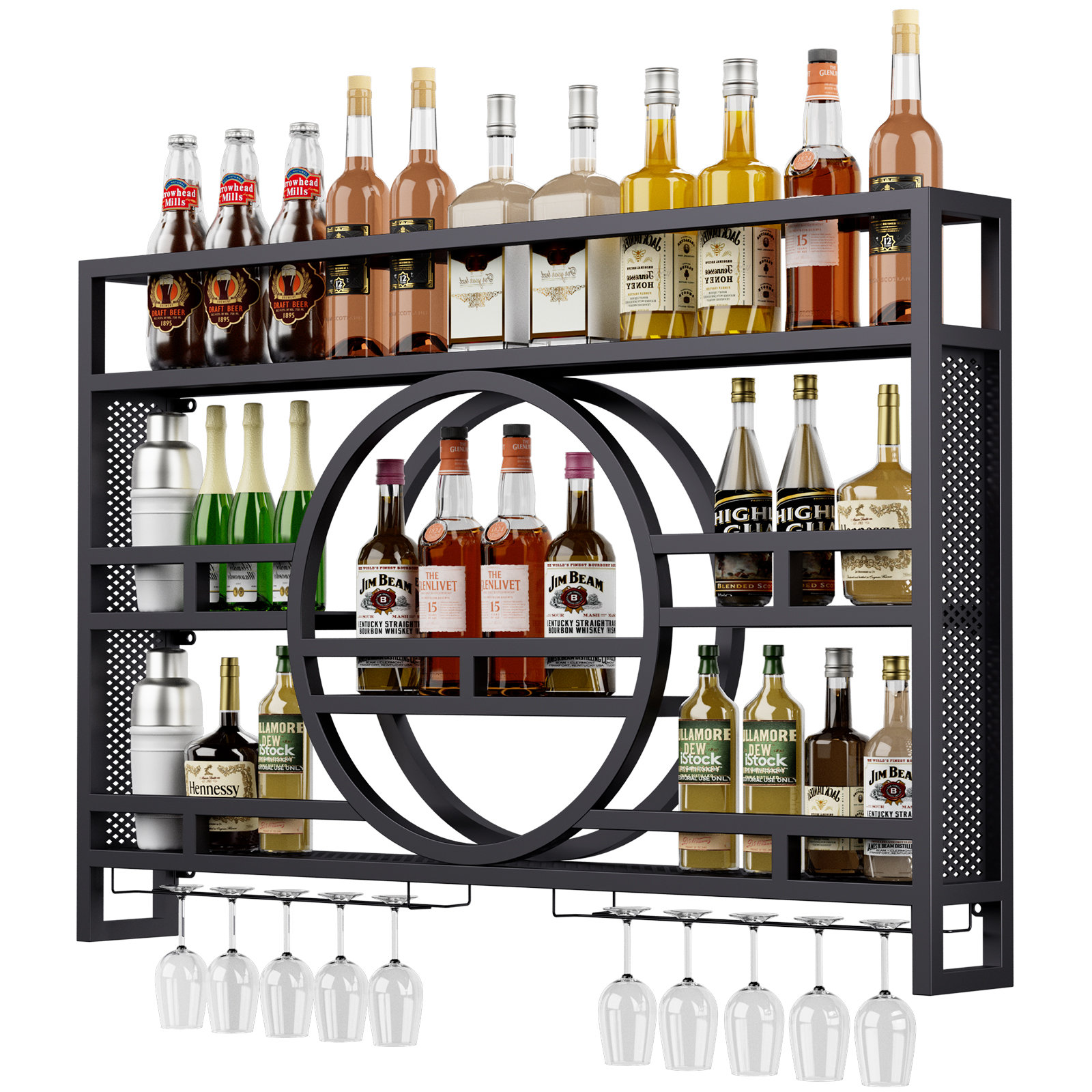 Latitude Run® 3-Tiers Wine Rack Wall Mounted With Floating Bar Shelves ...