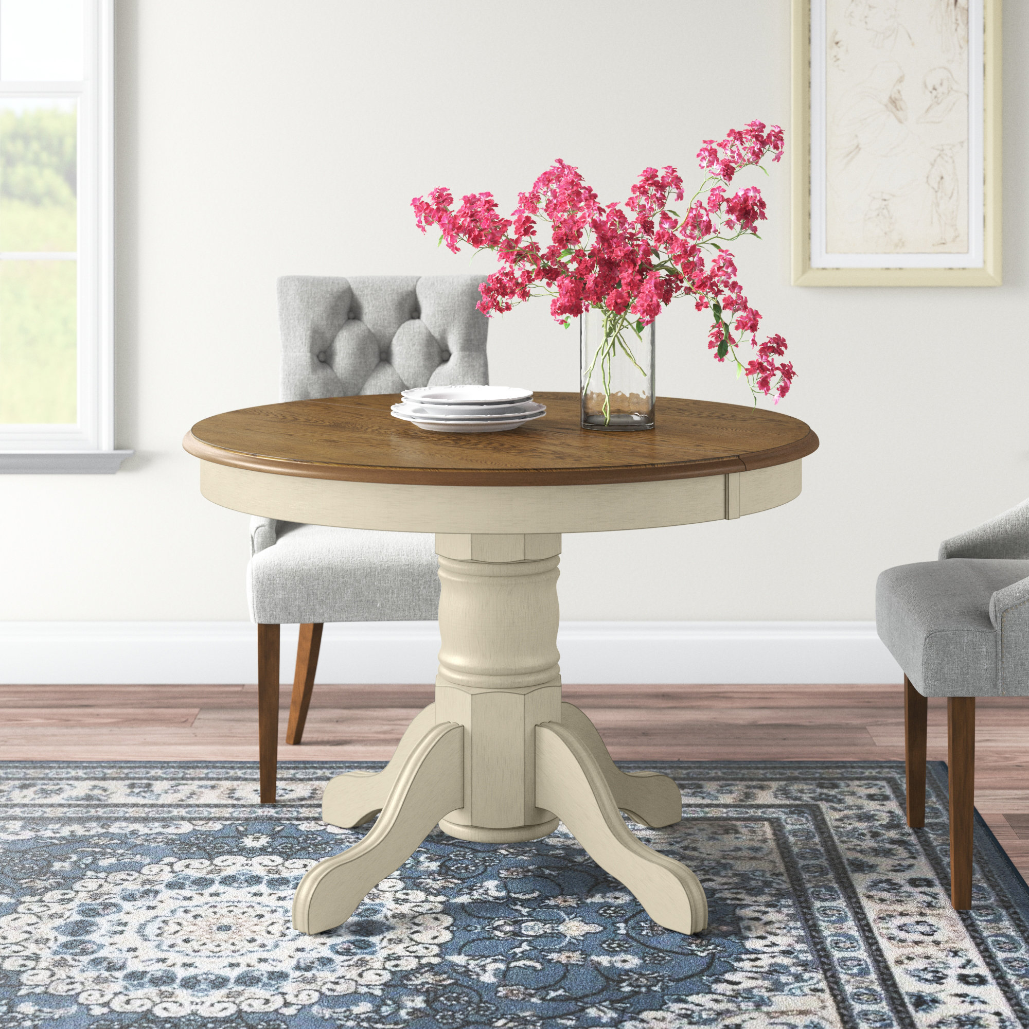 Beachcrest Home Hewes Pedestal Dining Table w/ 18" Removeable Leaf ...