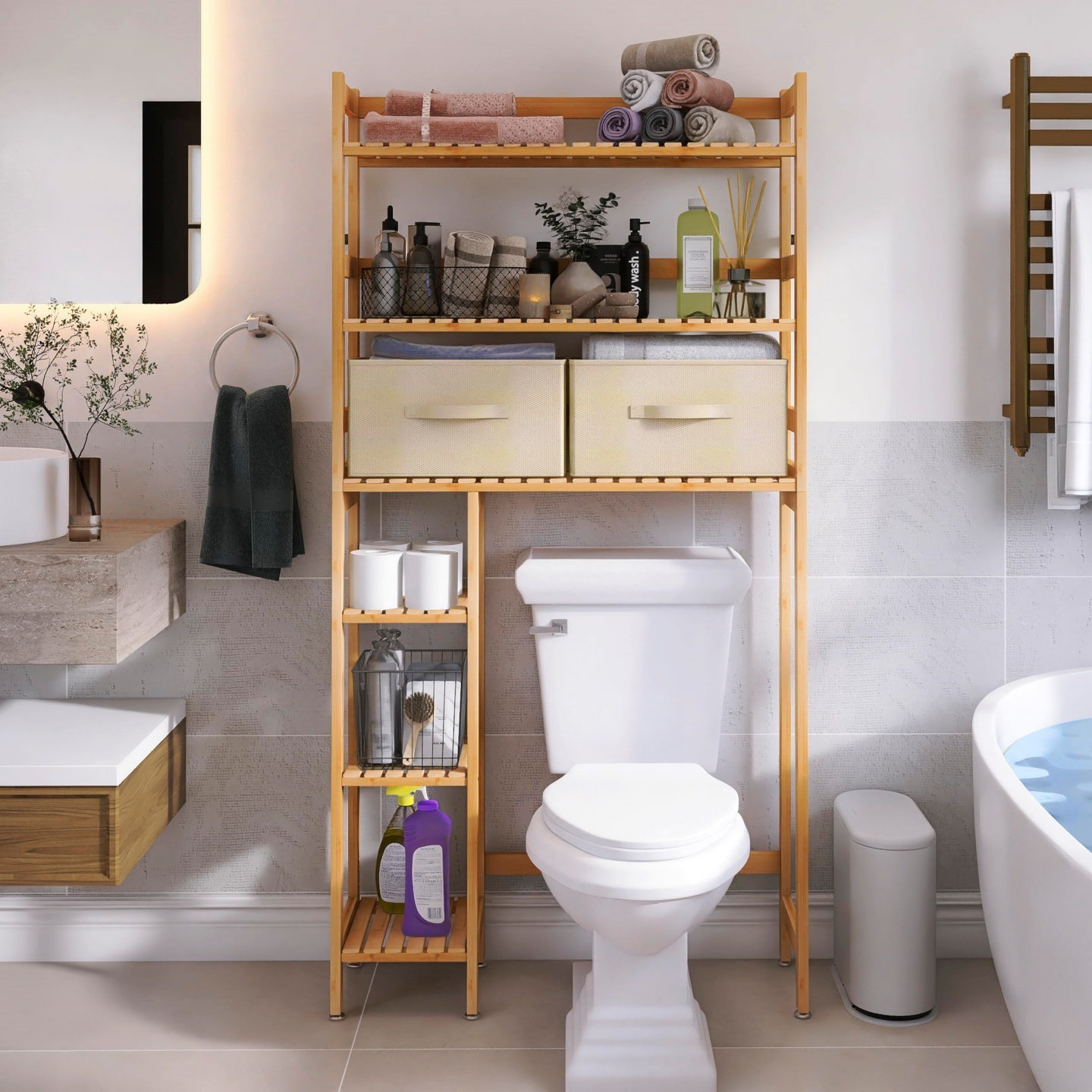 Red Barrel Studio® 6-Tier Bathroom Storage Shelf with Drawers, Mass ...