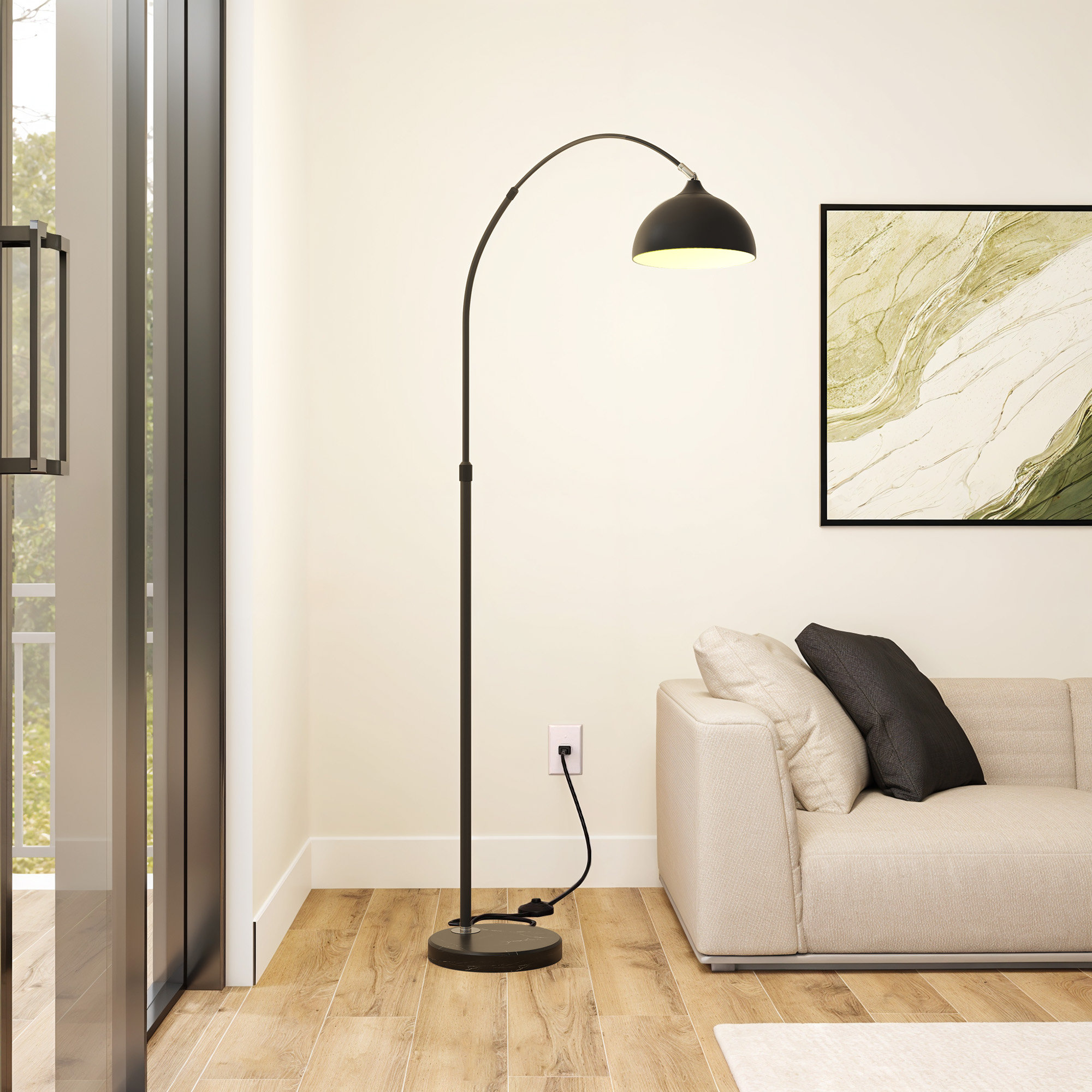 Ebern Designs Adjustable Marble Base Floor Lamp with Foot Switch ...