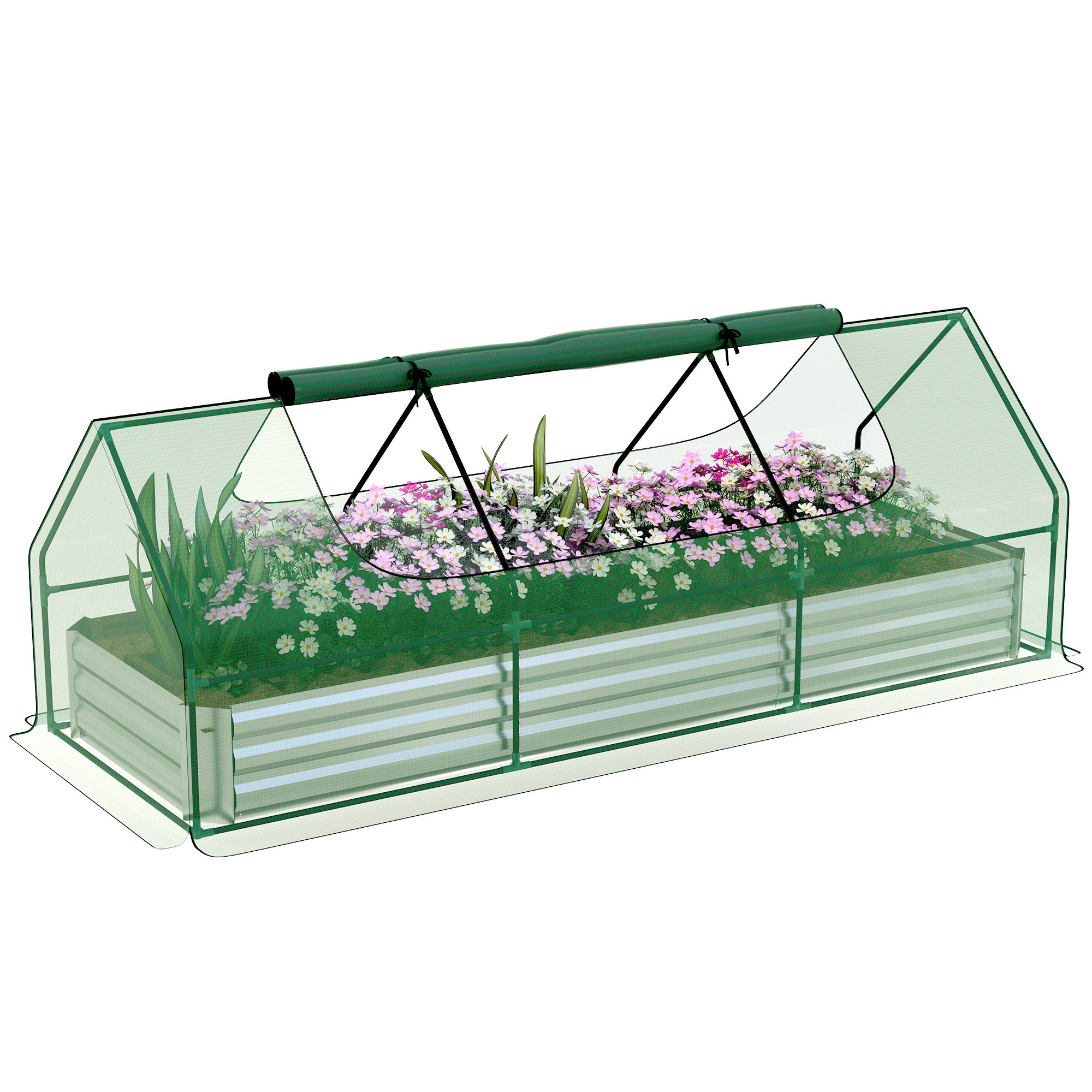 Outsunny 8.6 x 3 x 1ft Raised Garden Bed with Mini Greenhouse ...